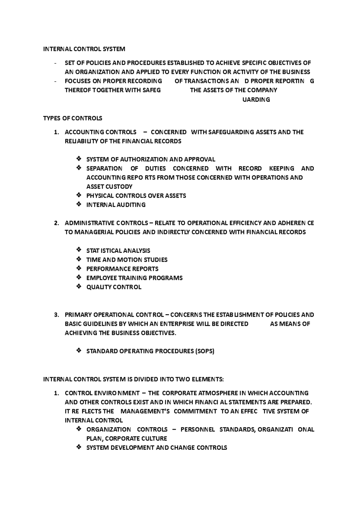 Internal Control System - INTERNAL CONTROL SYSTEM - SET OF POLICIES AND PROCEDURES ESTABLISHED ...