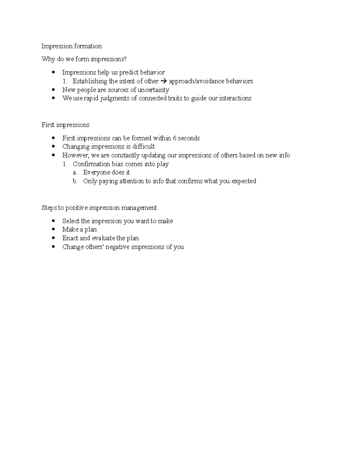 Comm 378 notes - Impression formation Why do we form impressions ...