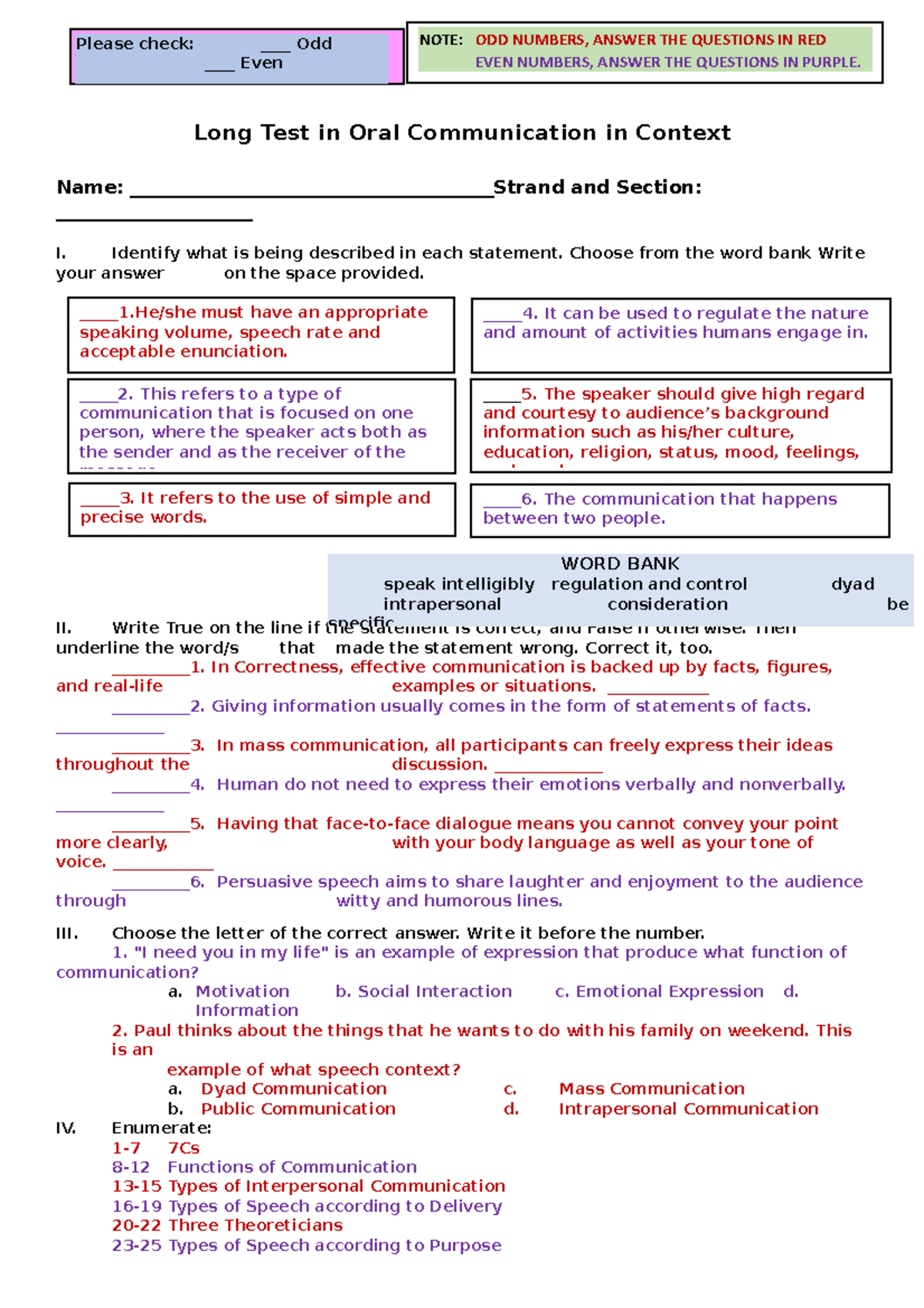 Long Test in Oral Communication in Context - Identify what is being ...