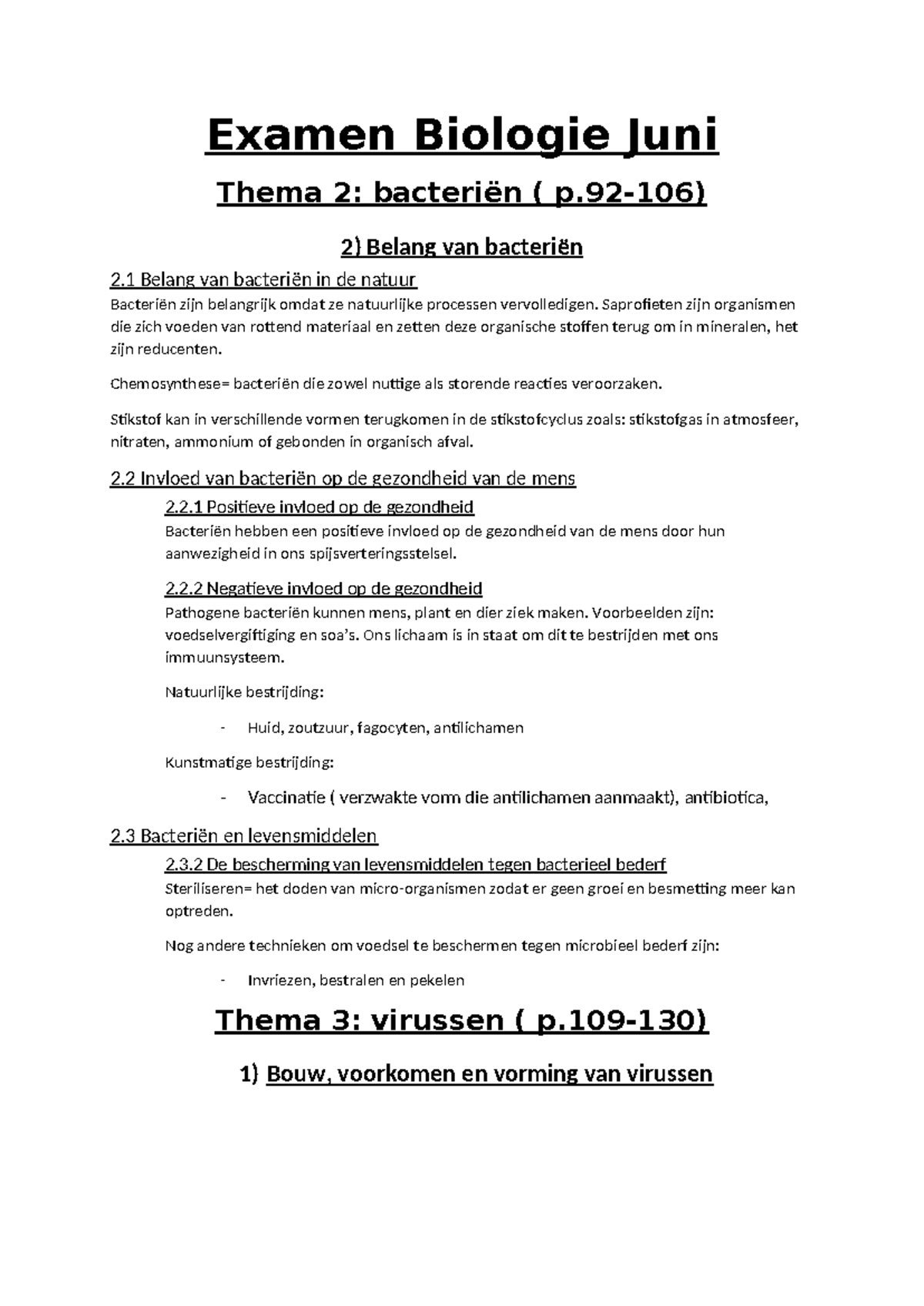 Examen biologie juni - jiomjojo - Examen Biologie Juni Thema 2: bacteriën ( p-106) 2) Belang van ...