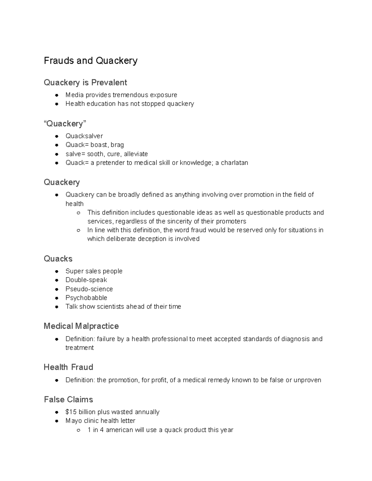 Frauds and Quackery - Notes - Frauds and Quackery Quackery is Prevalent ...