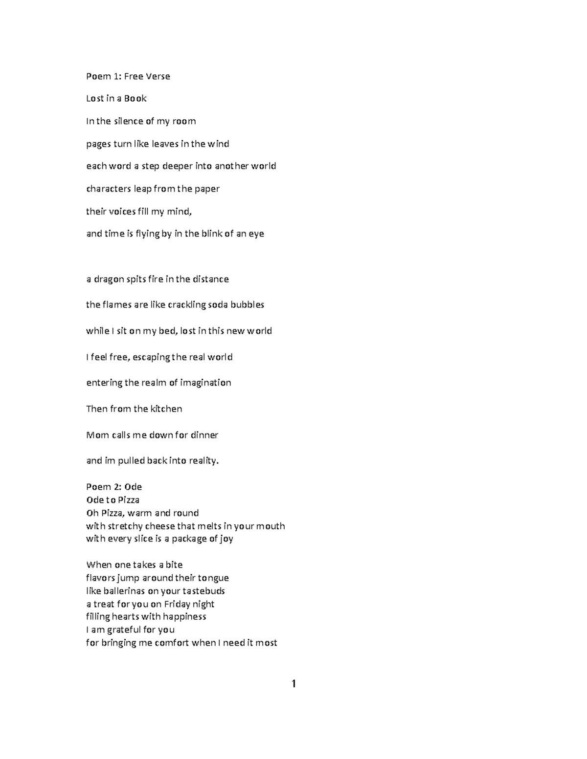 Poem port - poem - Poem 1: Free Verse Lost in a Book In the silence of ...