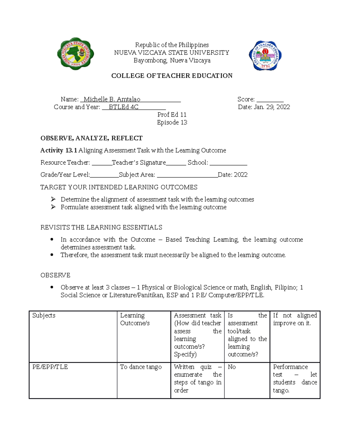 FS1 Episode 13 Amtalao Michelle - Republic of the Philippines NUEVA ...