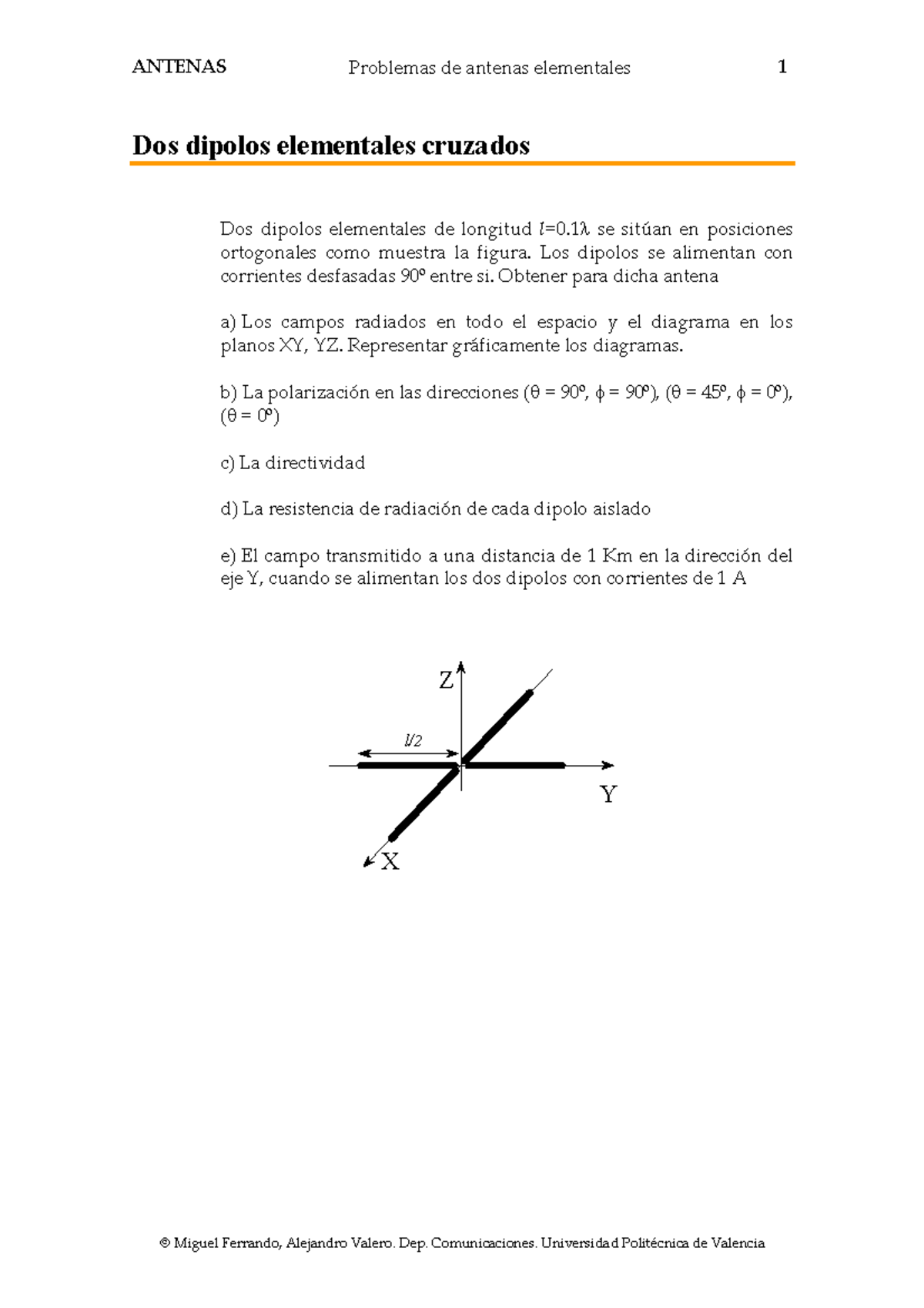 Dipolos cruzados - Antenas y Lineas de Transmisión - Dos dipolos elementales cruzados Dos ...