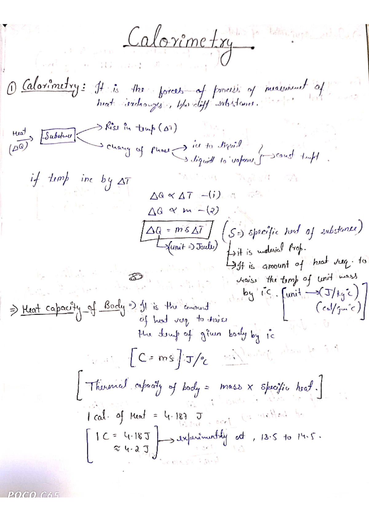 Calorimetry Short notes JEE Advanced - Calorimetry I Calorimetry: It is ...