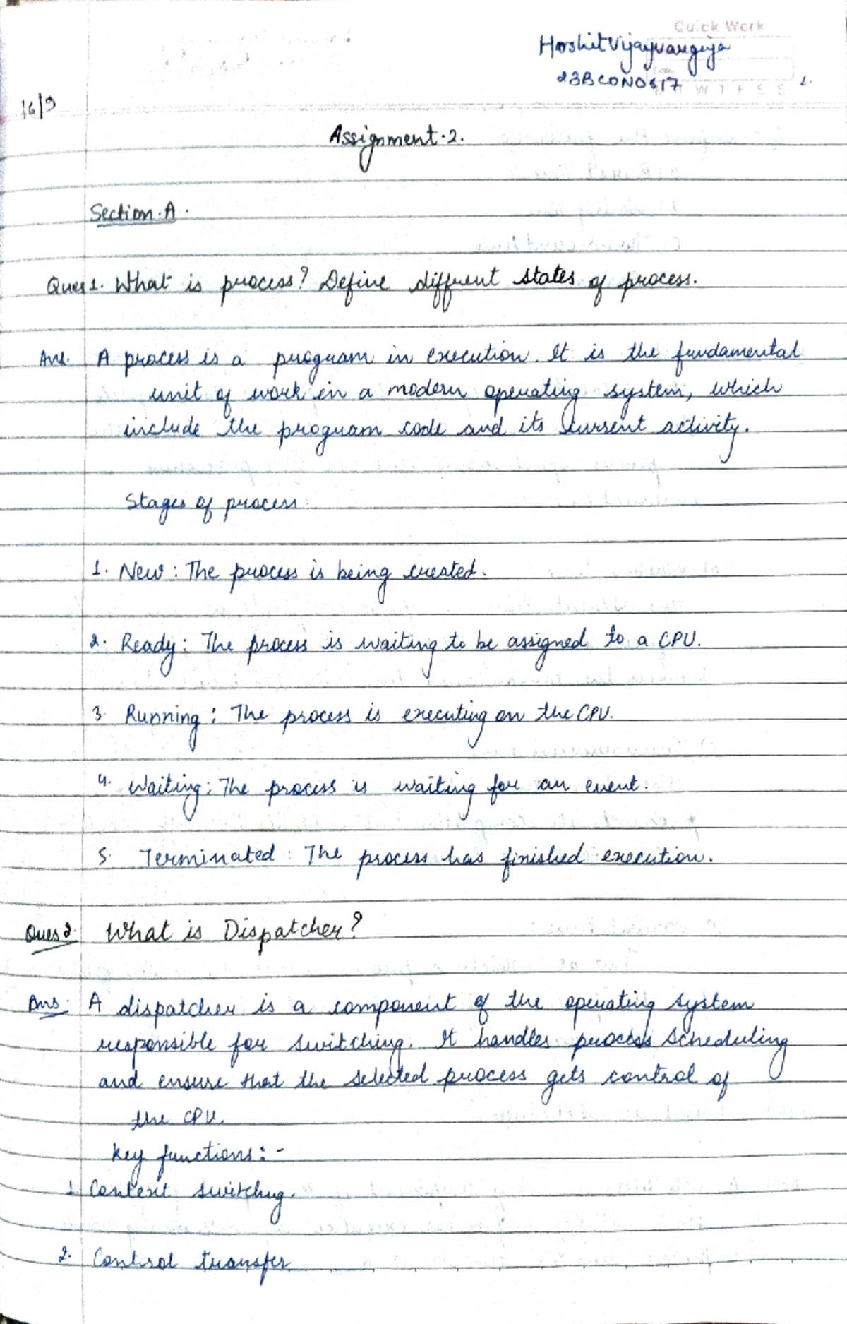 Harshit Vijayvargiya operating system assignment 2nd - Sectibyn A 3 weudee Neu The puucs hing ...