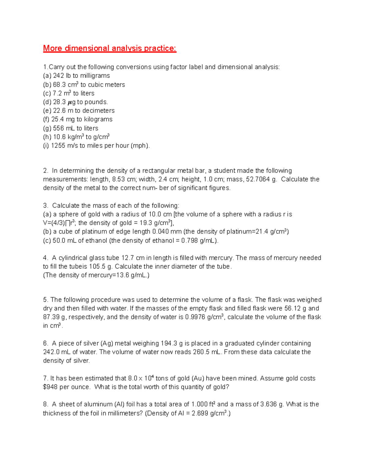 Dimensional analysis practice 7 - Google Docs - More dimensional ...
