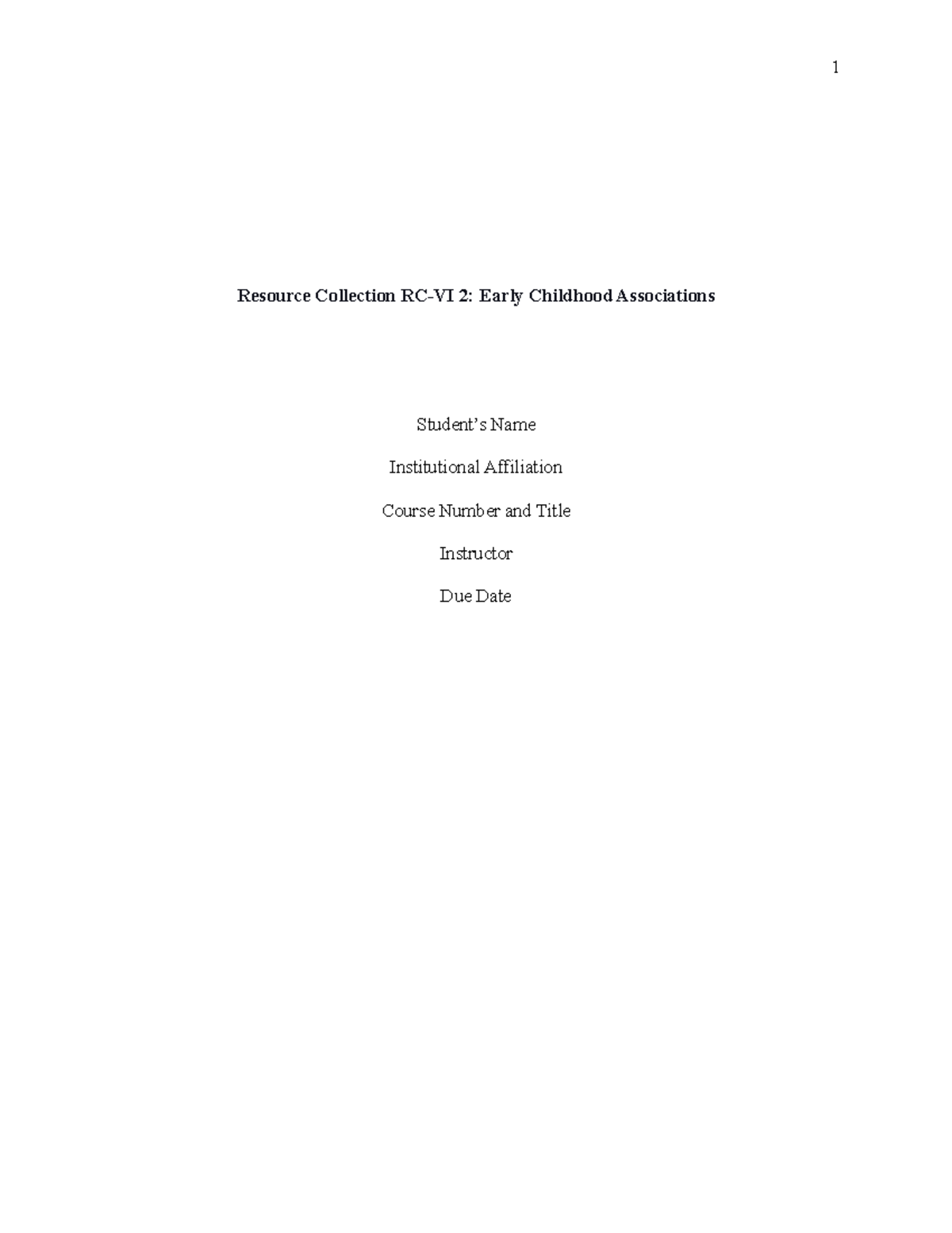 Resource Collection - The early childhood educator will compile and ...