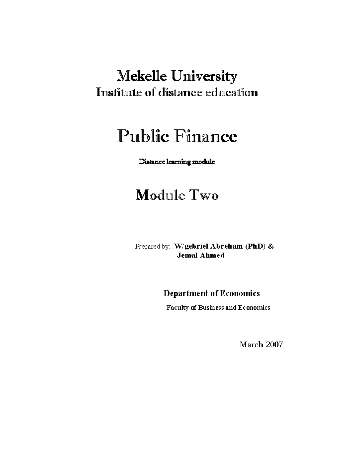 Public Finance Module II - - Studocu