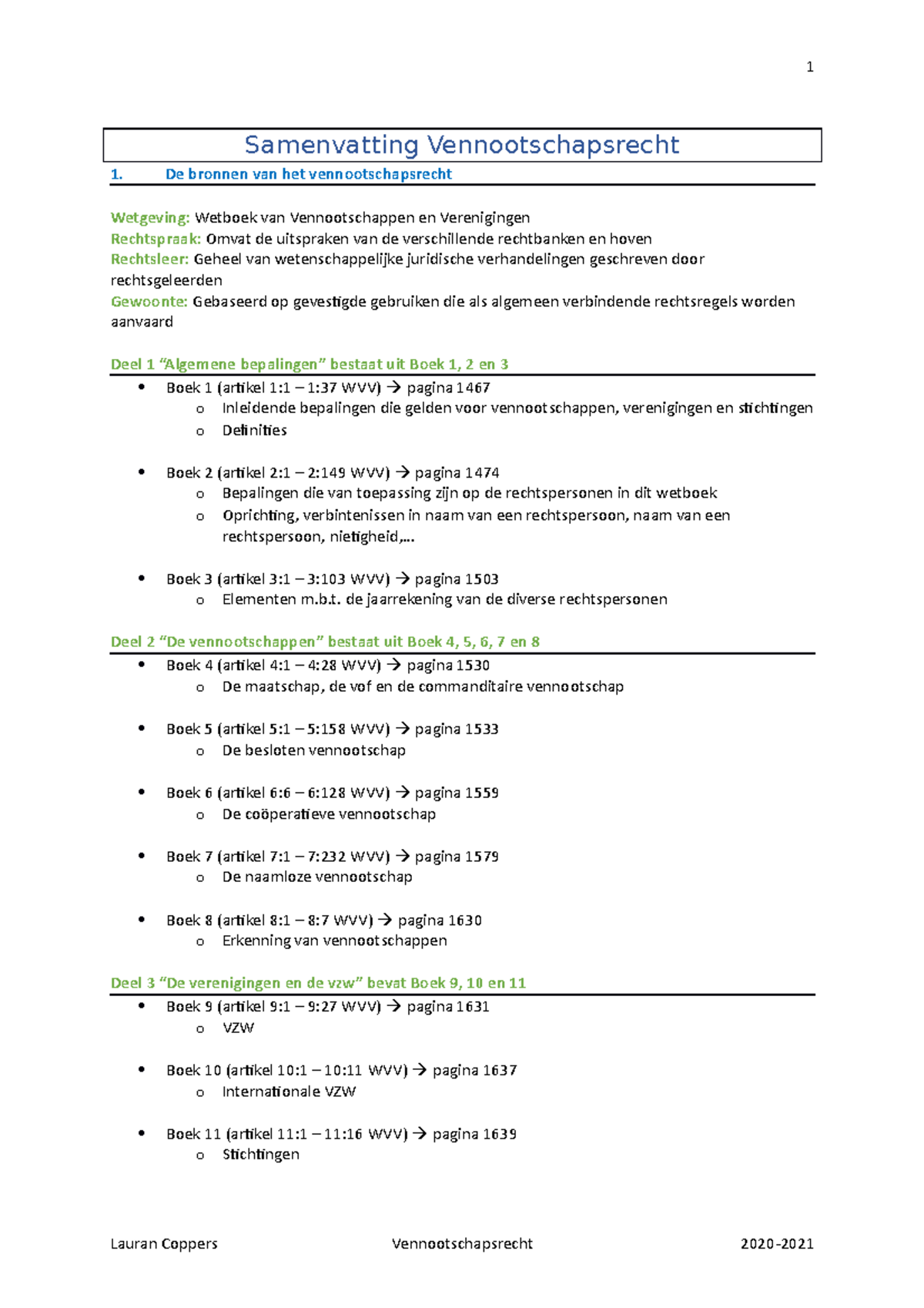Samenvatting-Vennootschapswetgeving-artikels&theorie wetboek van ...