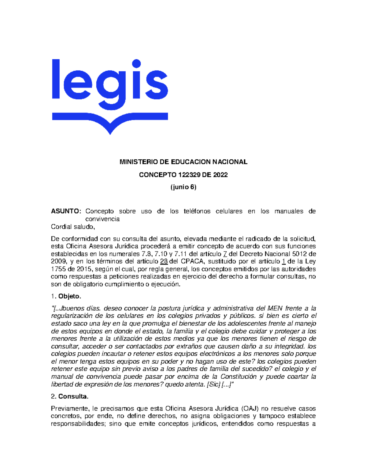 Cpto-122329-22 - Hshshjs - MINISTERIO DE EDUCACION NACIONAL CONCEPTO ...