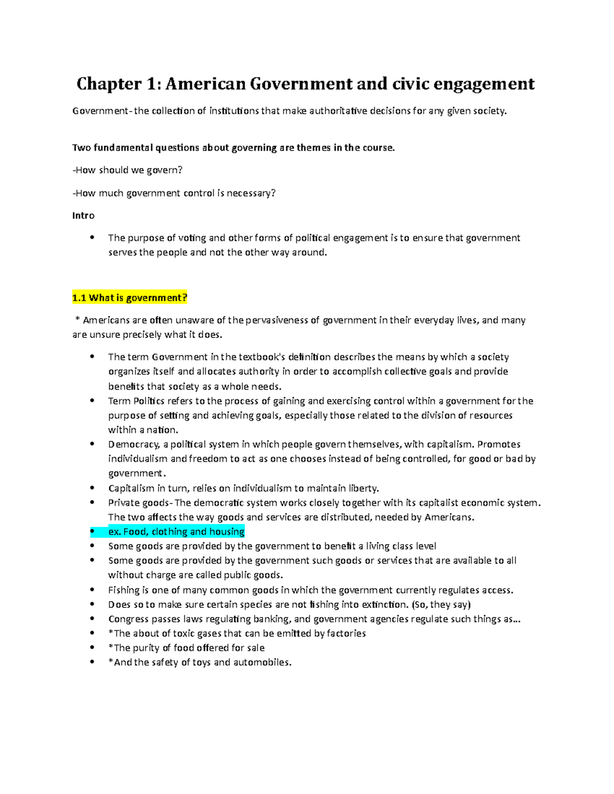 Chapter 1 notes - American government and civic engagement - Chapter 1 ...