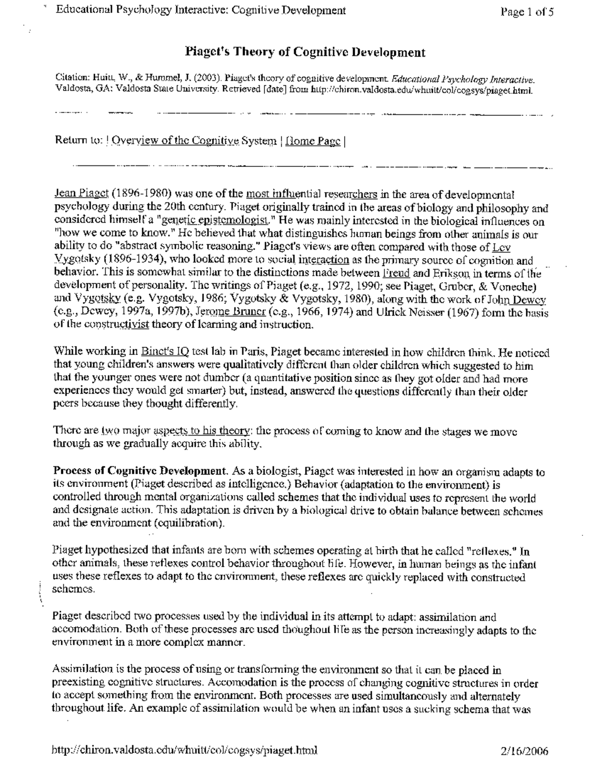 Piagets Theory - AB Psychology - Studocu