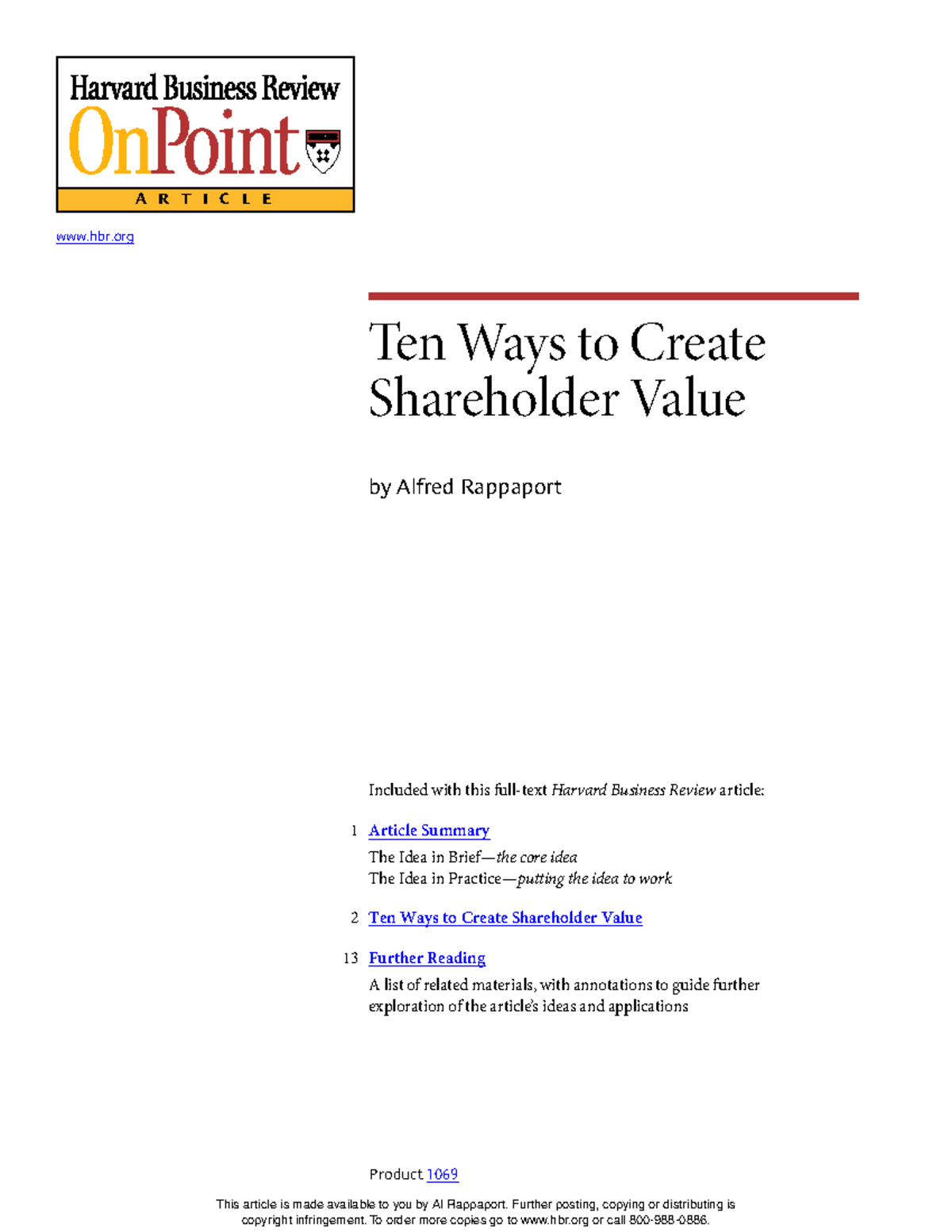 Ten ways to create shareholder value - This article is made available ...