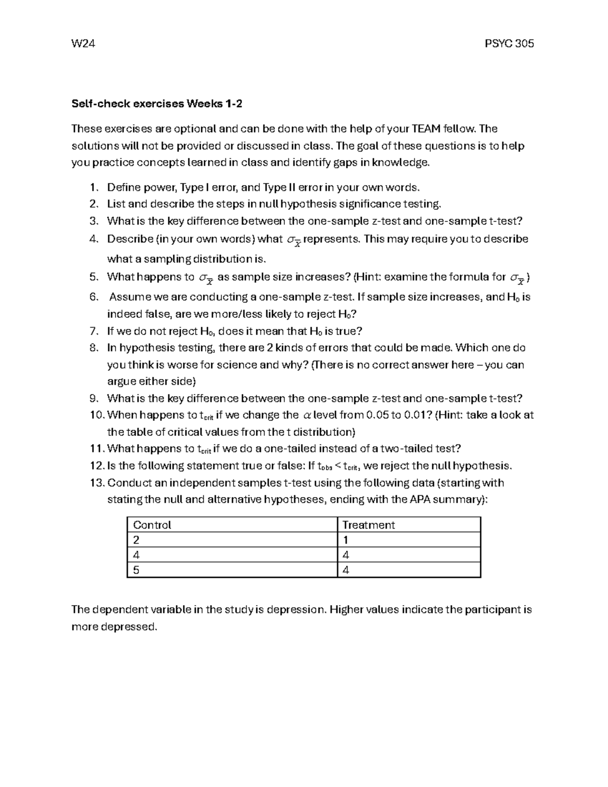 PSYC 305 Self-check exercises Week 1-2-1 - W24 PSYC 305 Self-check ...