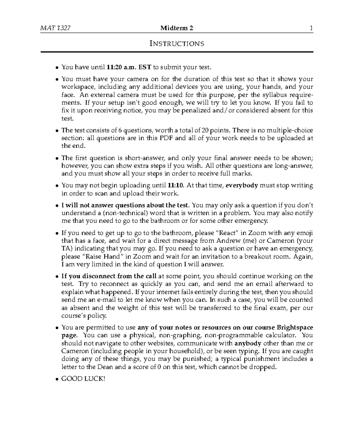 MAT 1327 Midterm 2 Instructions and practice - MAT 1327 Midterm 2 1 ...