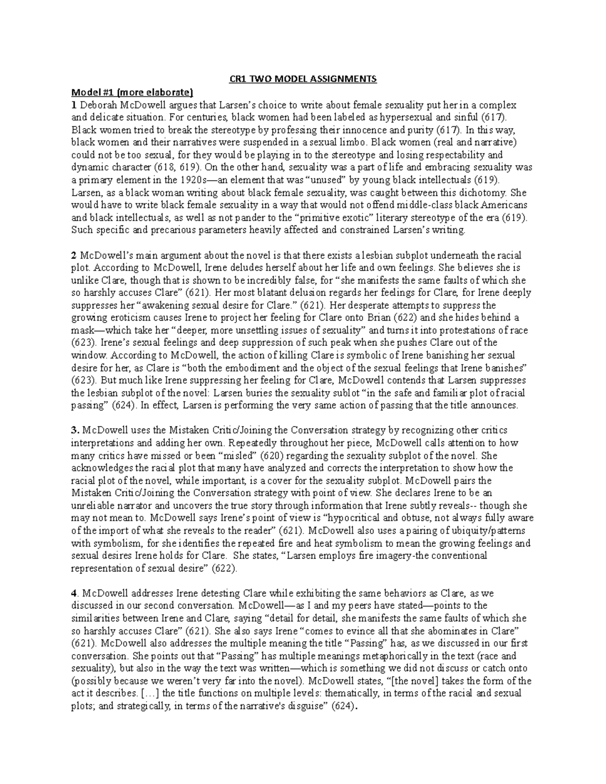 CR1 TWO Model Assignments - CR1 TWO MODEL ASSIGNMENTS Model #1 (more elaborate) 1 Deborah ...