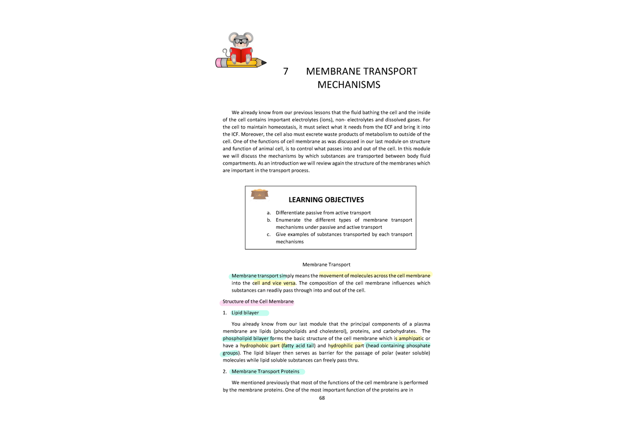Mod-7 - Hwhe - 7 MEMBRANE TRANSPORT MECHANISMS We already know from our ...