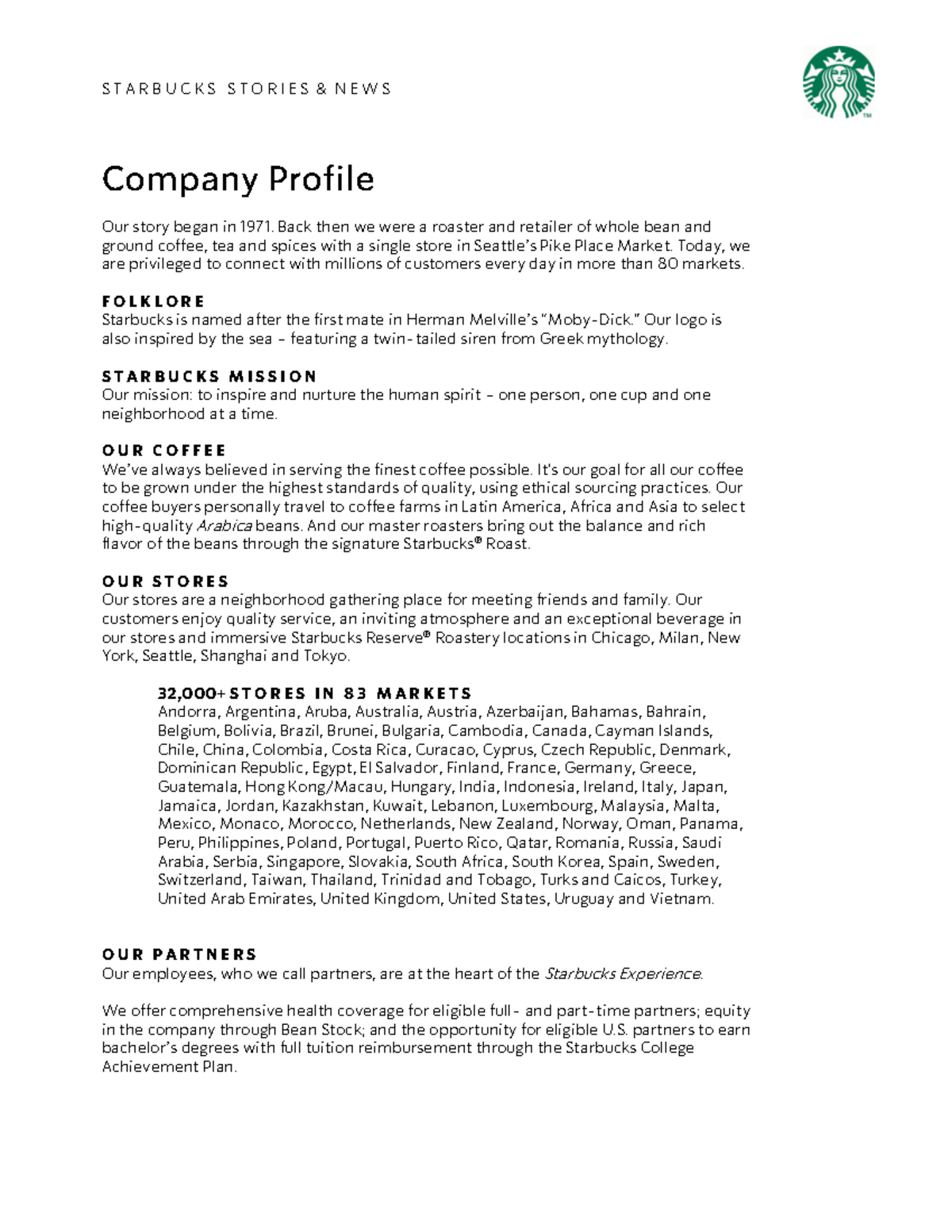 About Us Company Profile 1 - S T A R B U C K S S T O R I E S & N E W S ...