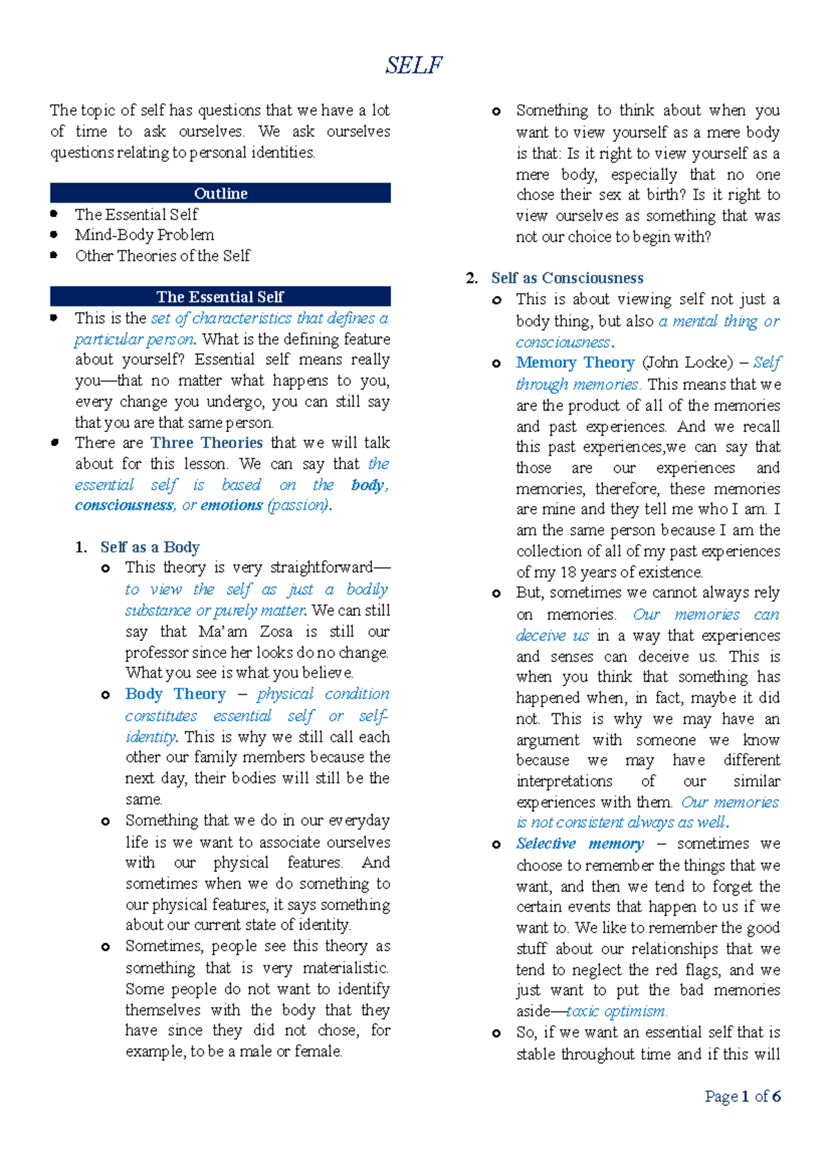 The Self - On self - The topic of self has questions that we have a lot ...