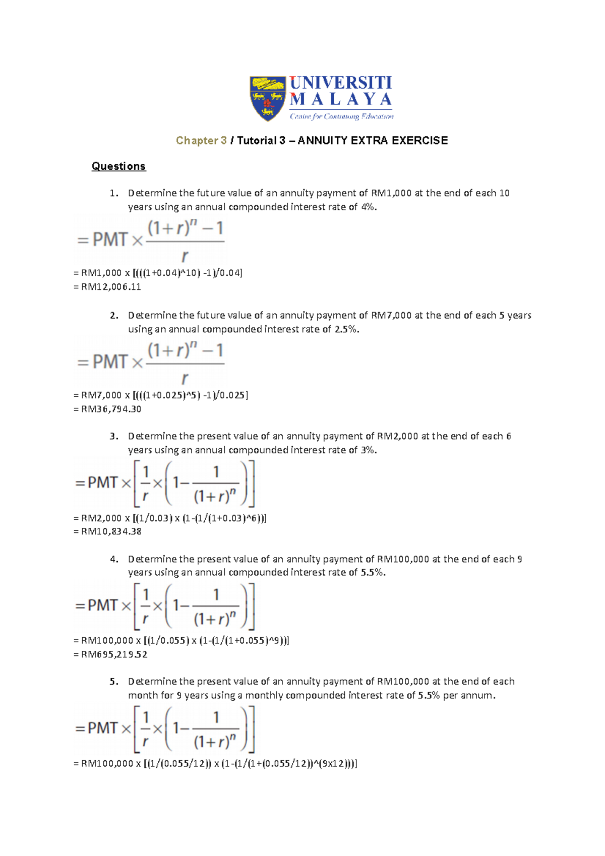 Tutorial 3 Answer - Annuity - Chapter 3 / Tutorial 3 – ANNUITY EXTRA ...
