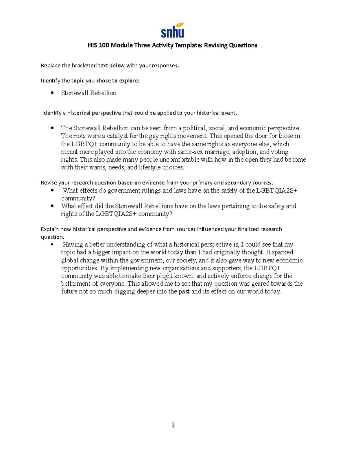 HIS 100 Module Three Activity Revising Questions Template 1 - HIS 100 ...