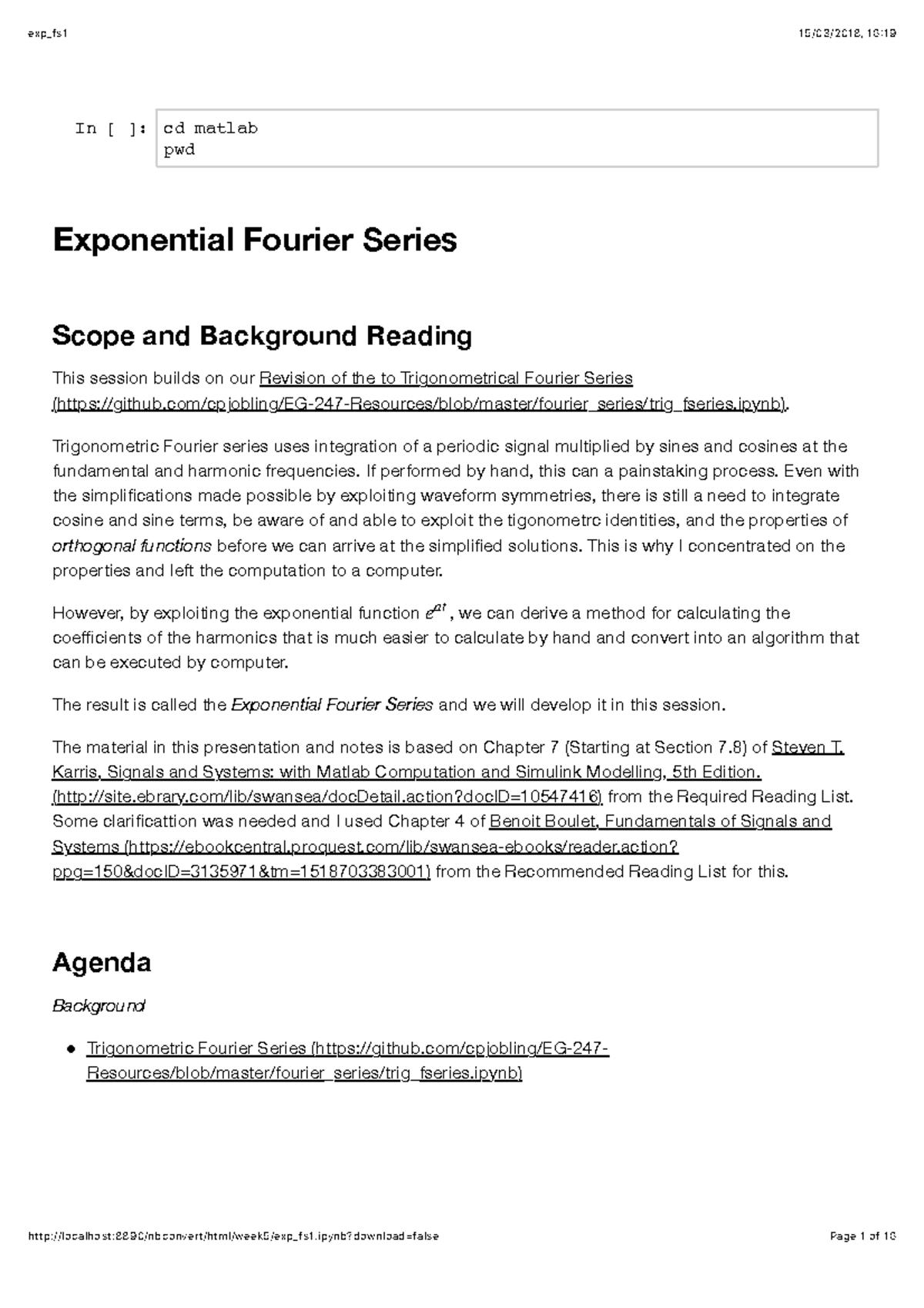 Exp fourier series - In [ ]: cd matlab pwd Exponential Fourier Series ...