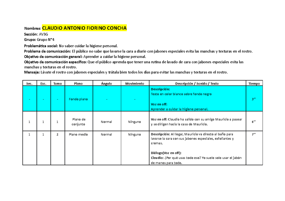 05 Plantilla escaleta - taller de guion audiovisual - Nombres: CLAUDIO ...