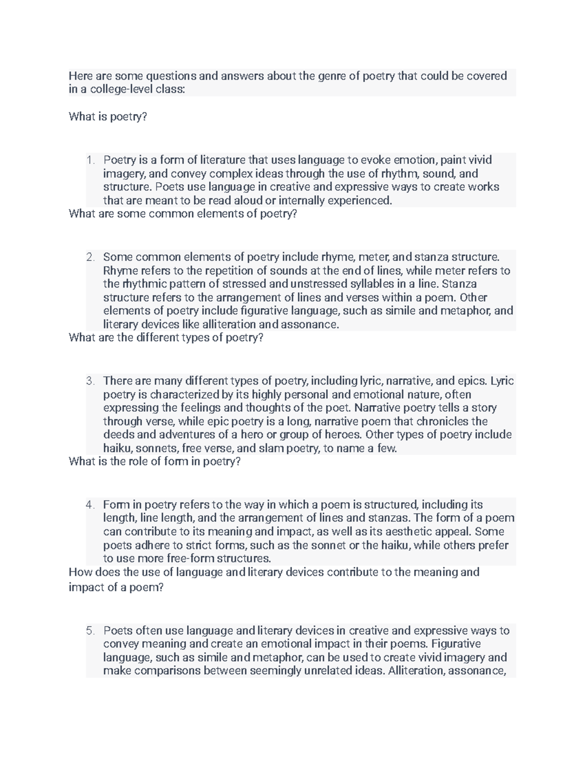 HW q a- Genres Poetry - Homework: full questions and answers can be ...