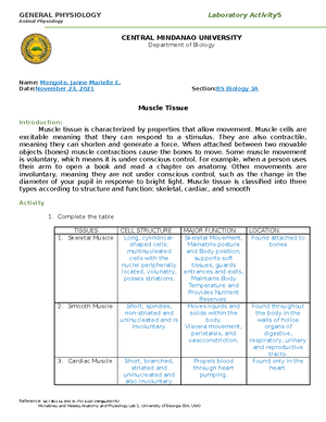 Muscle Tissue Laboratory Activity - Animal Physiology CENTRAL MINDANAO ...