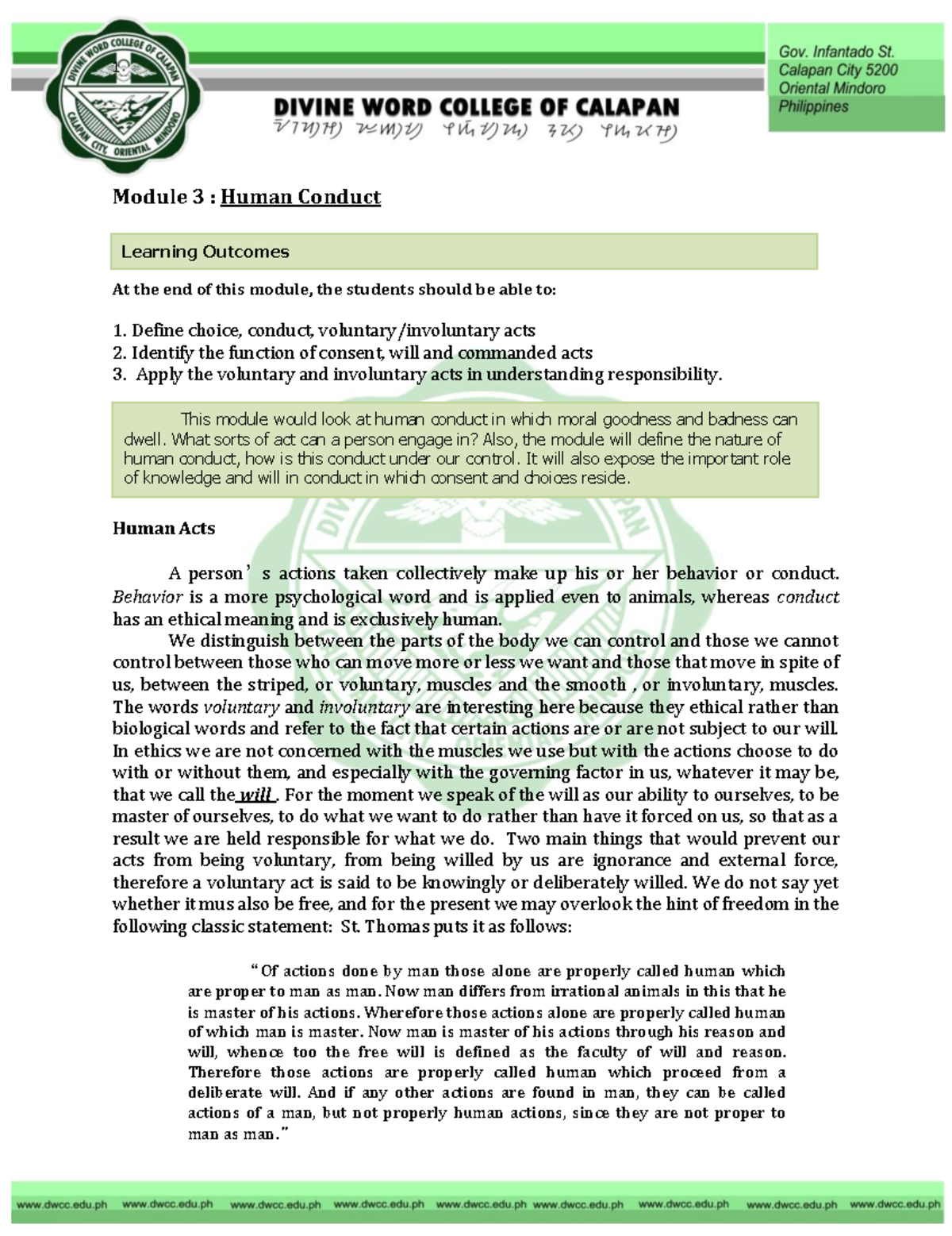human conduct of ethics - Module 3 : Human Conduct At the end of this ...