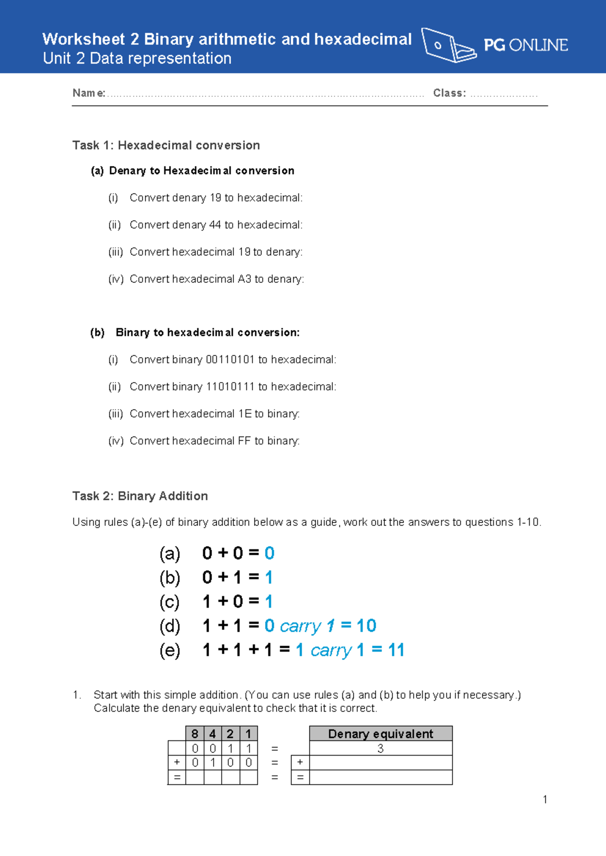 T2 Worksheet 2 - hdishfkdnfkd - Worksheet 2 Binary arithmetic and ...