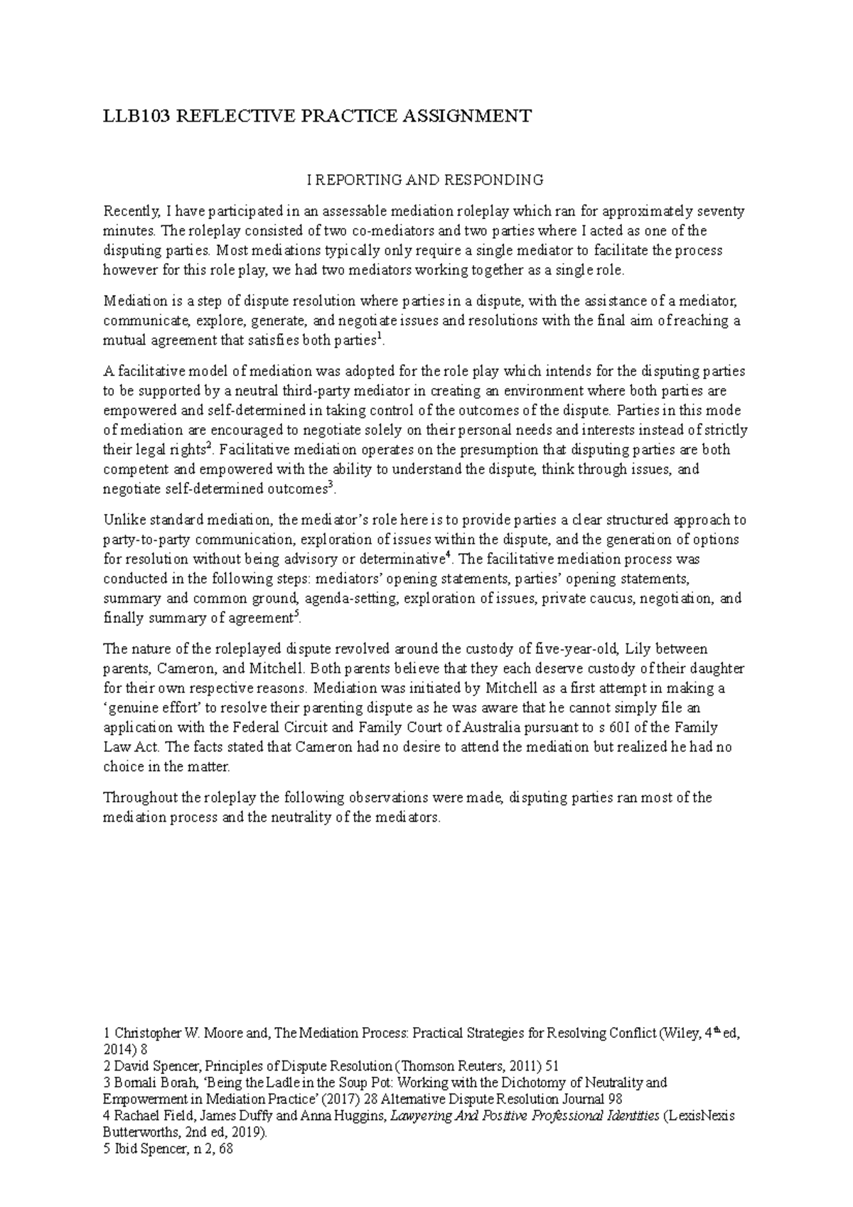 LLB103 Reflective Practice Assignment - LLB103 REFLECTIVE PRACTICE ASSIGNMENT I REPORTING AND ...