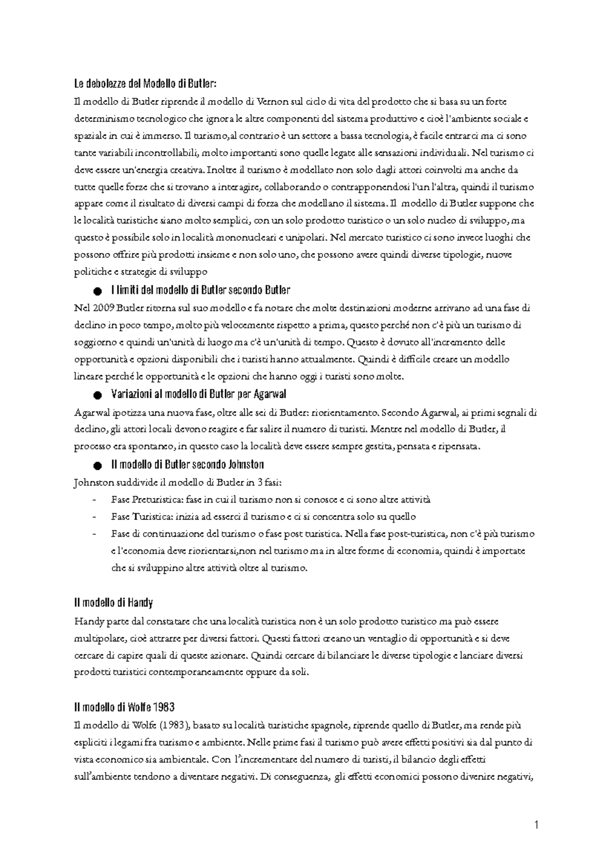 geografia del turismo - Le debolezze del Modello di Butler: Il modello ...