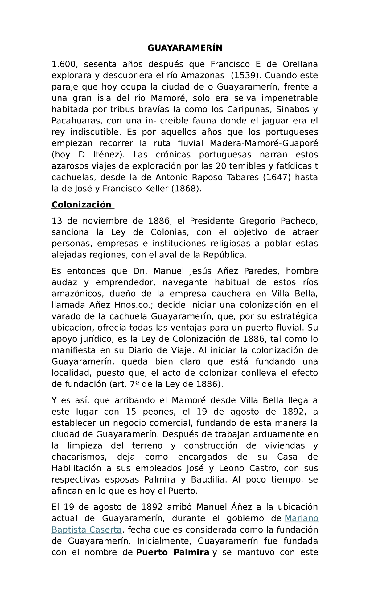Guayaramerín - historia de guayaramerin - GUAYARAMERÍN 1, sesenta años ...