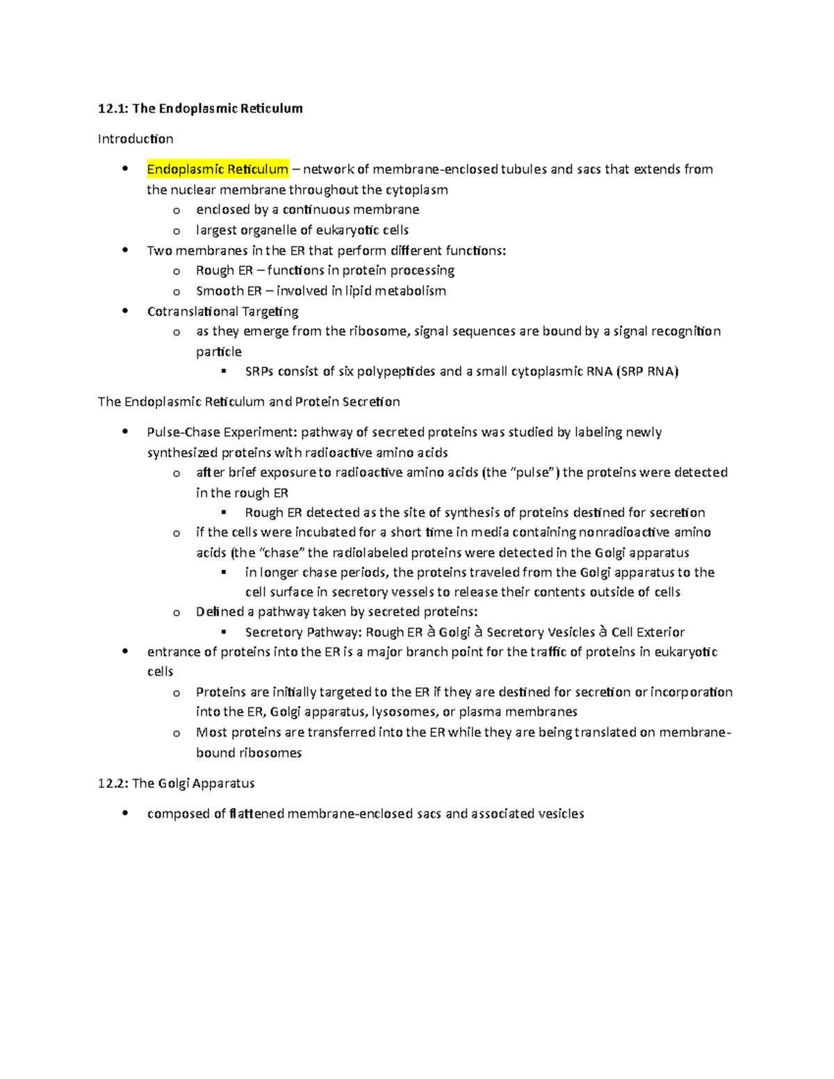 Chapter 12 - Protein Sorting and Transport - 12: The Endoplasmic ...