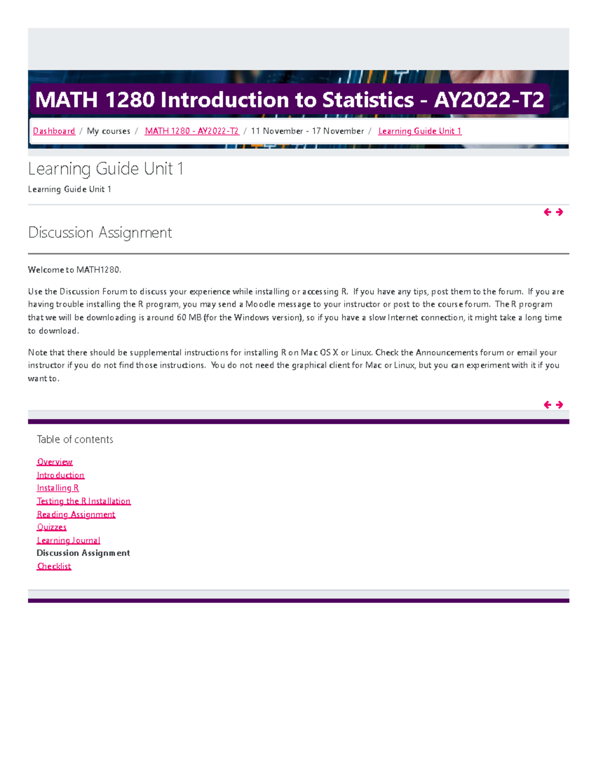 Learning Guide Unit 1 Discussion Assignment Math 1280 Introduction To