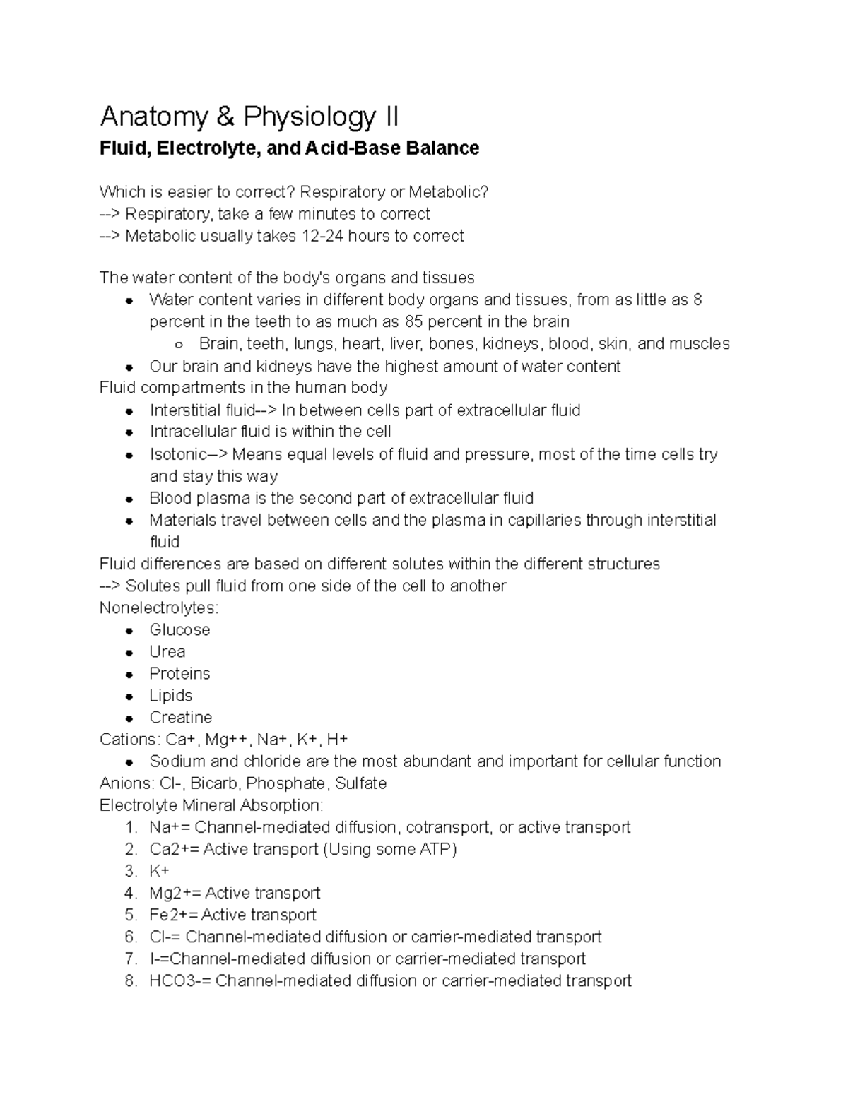 Anatomy and Physiology II Fluid, electrolyte, and acid-base balance ...