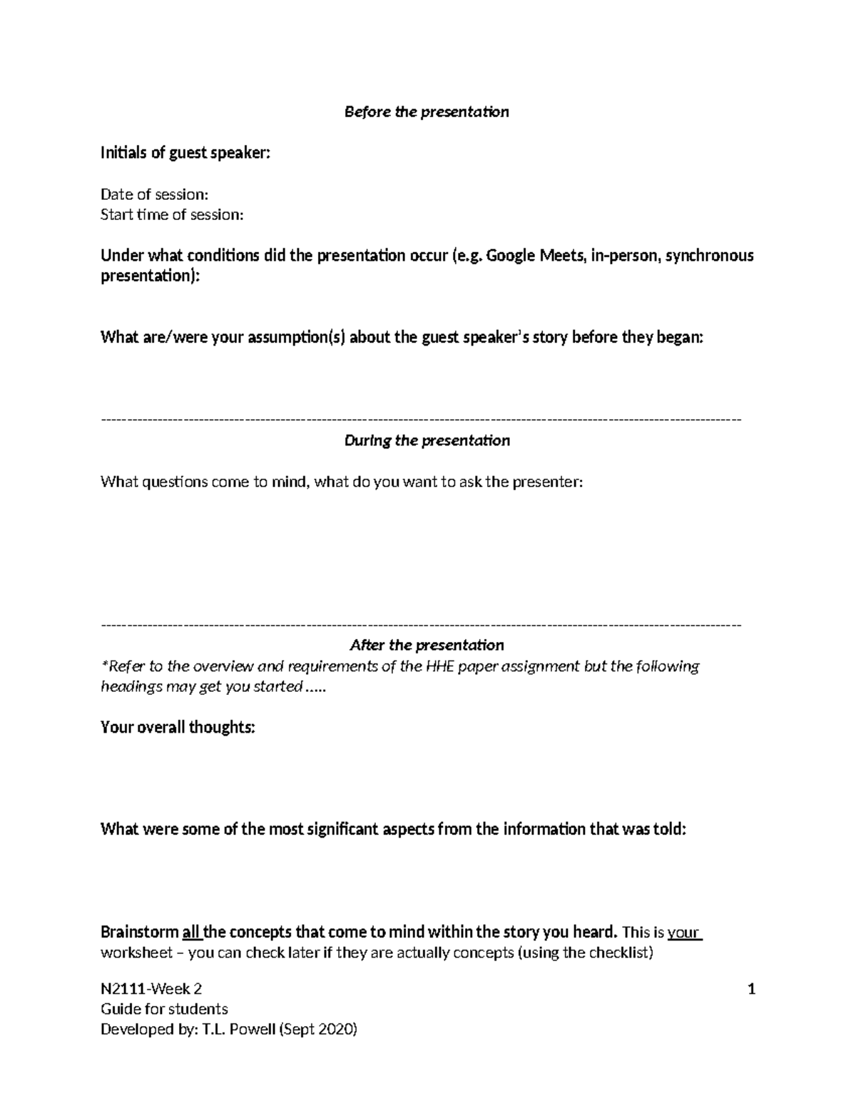 N2111 Worksheet for students Guest speaker session 11 - Before the ...