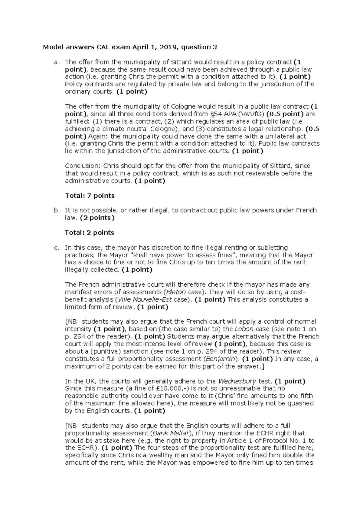 Model answers CAL exam question 3 - Model answers CAL exam April 1 ...