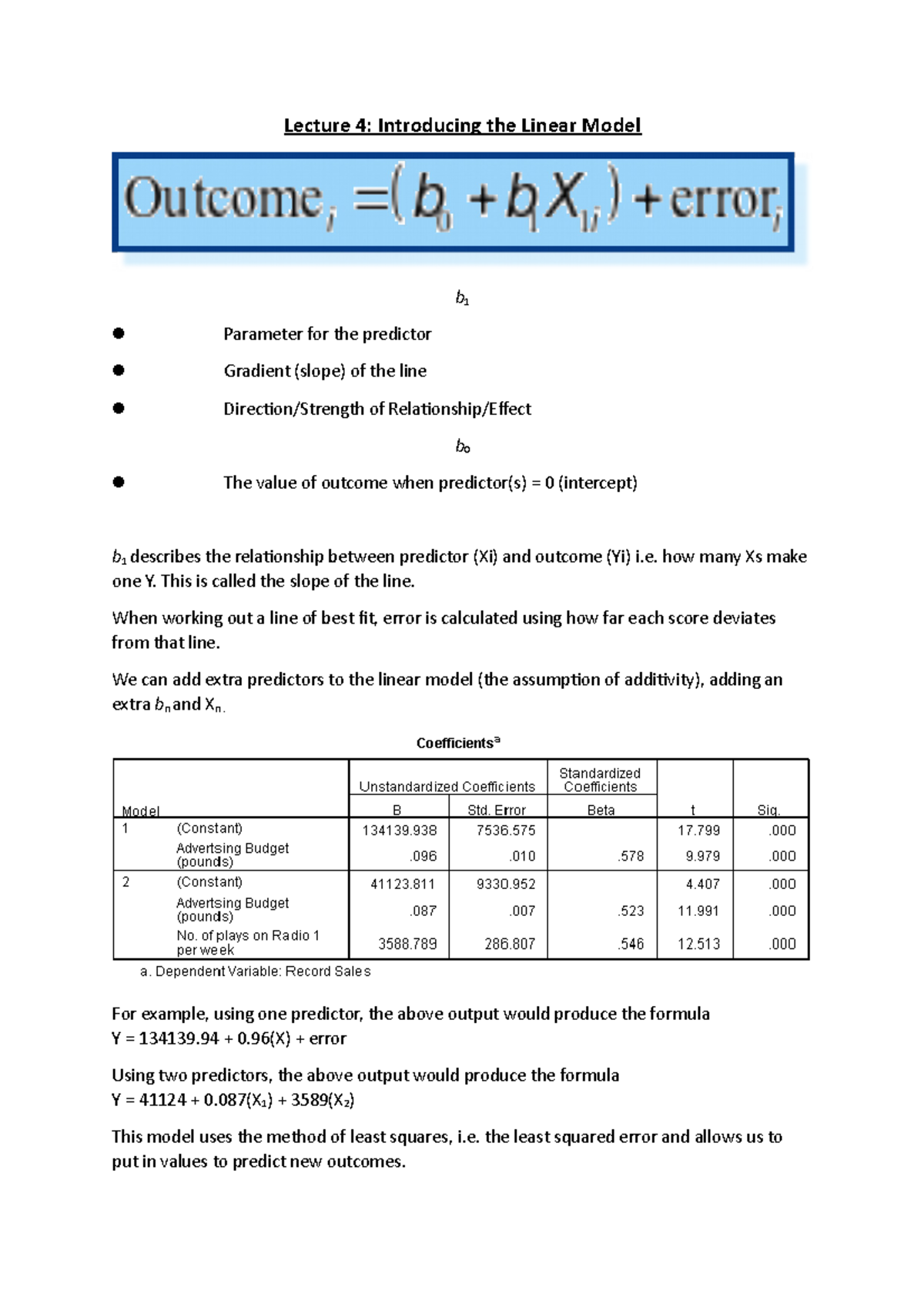 Stats Lecture 4 Introducing the Linear Model - Lecture 4: Introducing ...