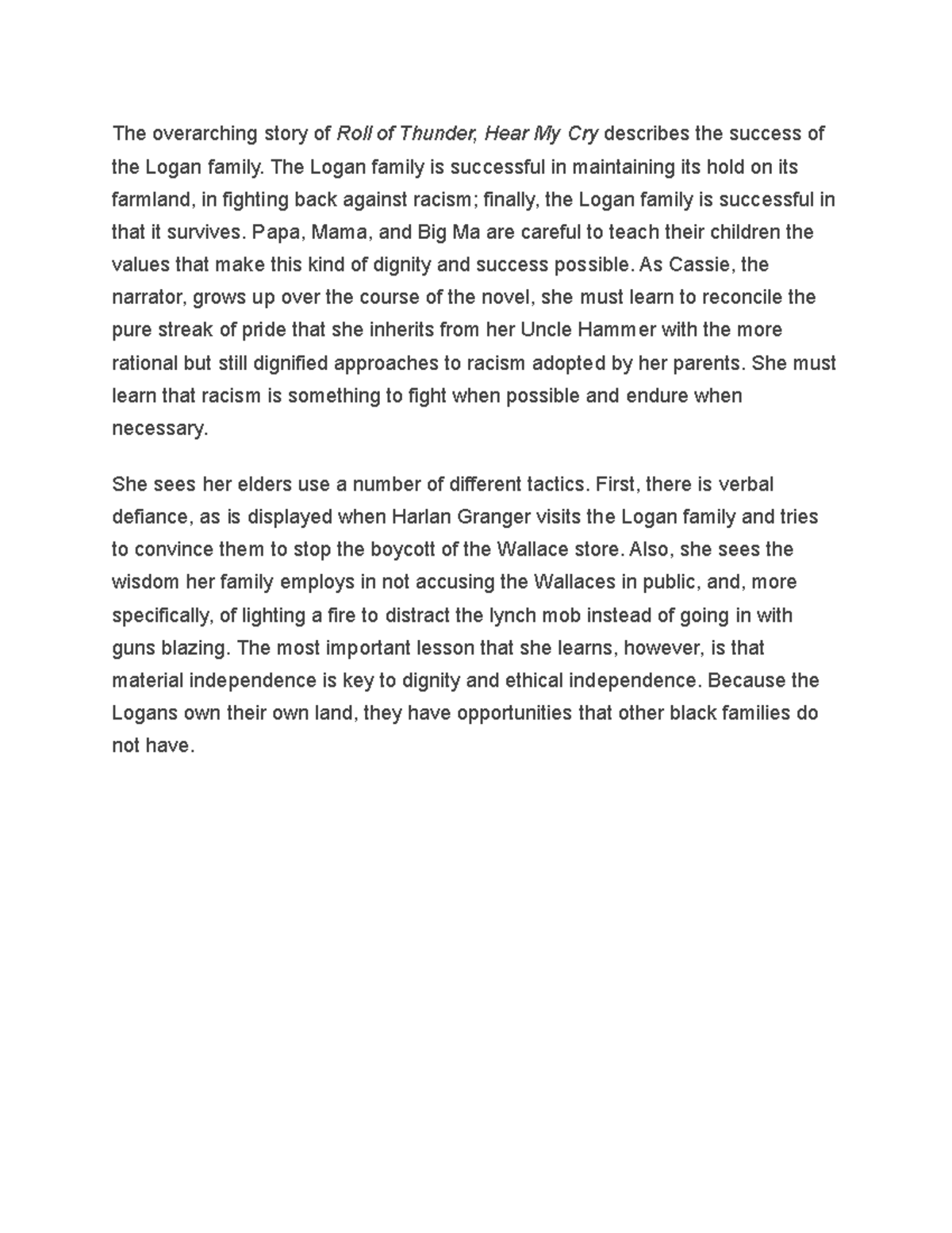 Roll of Thunder hear my cry notes - The overarching story of Roll of ...