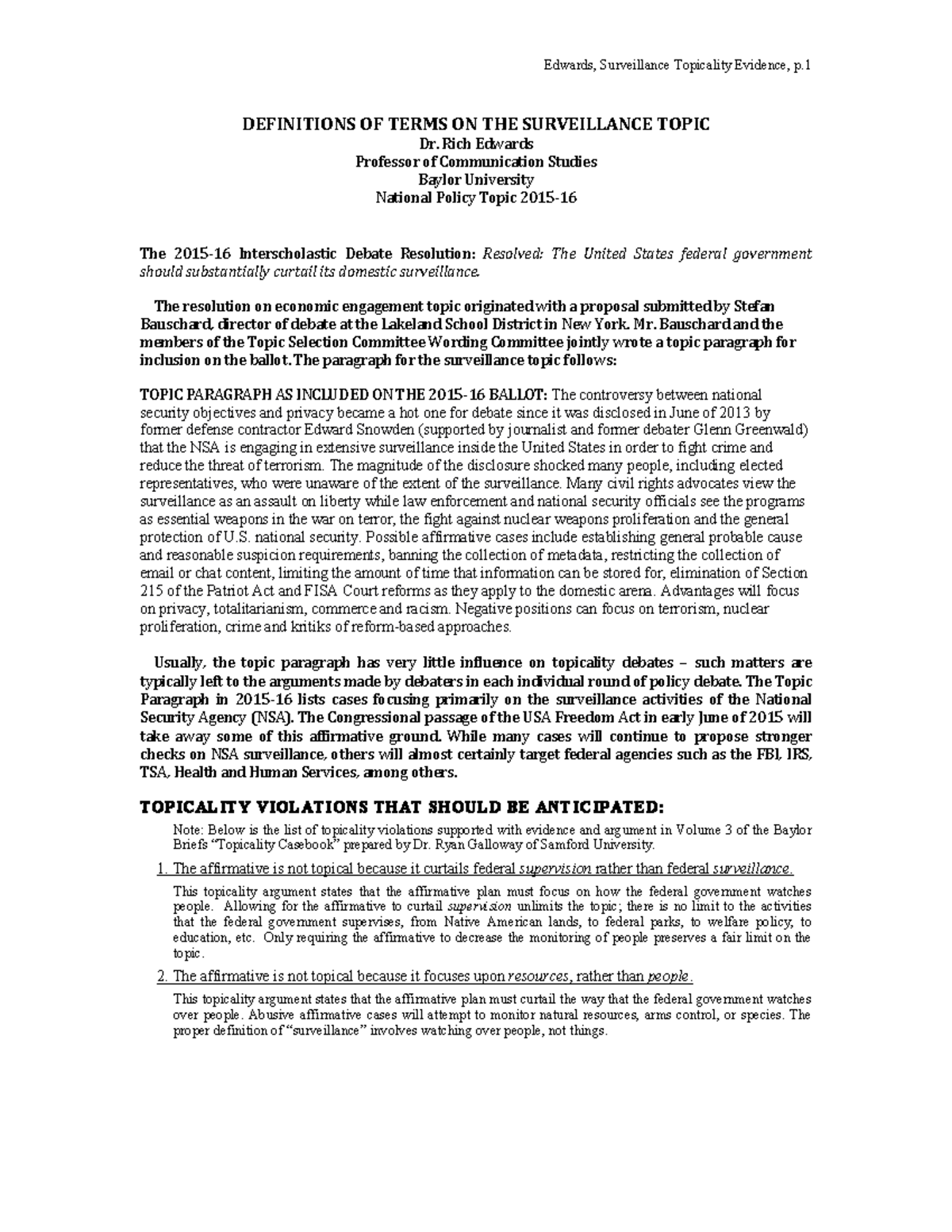 Edwards CX Debate Topic Analysis Part 1b - Studocu