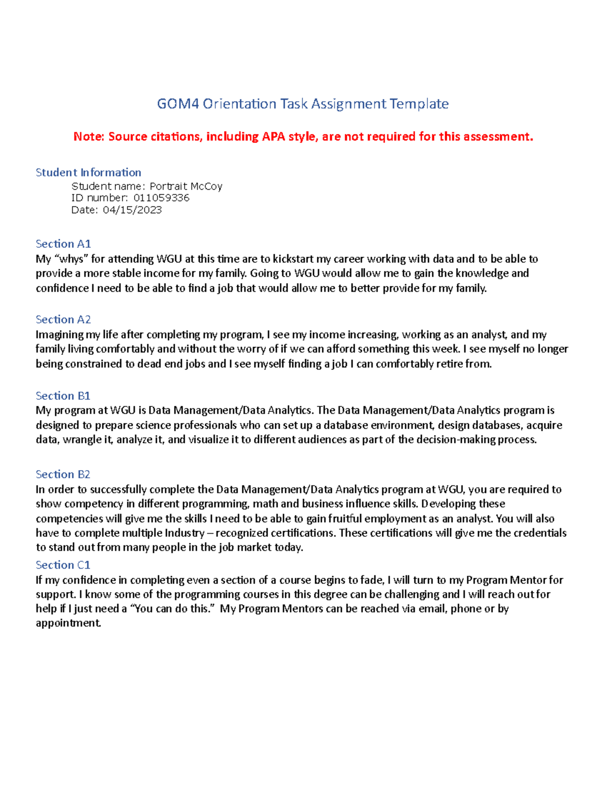 Orientation Task Template - GOM4 Orientation Task Assignment Template Note: Source citations ...