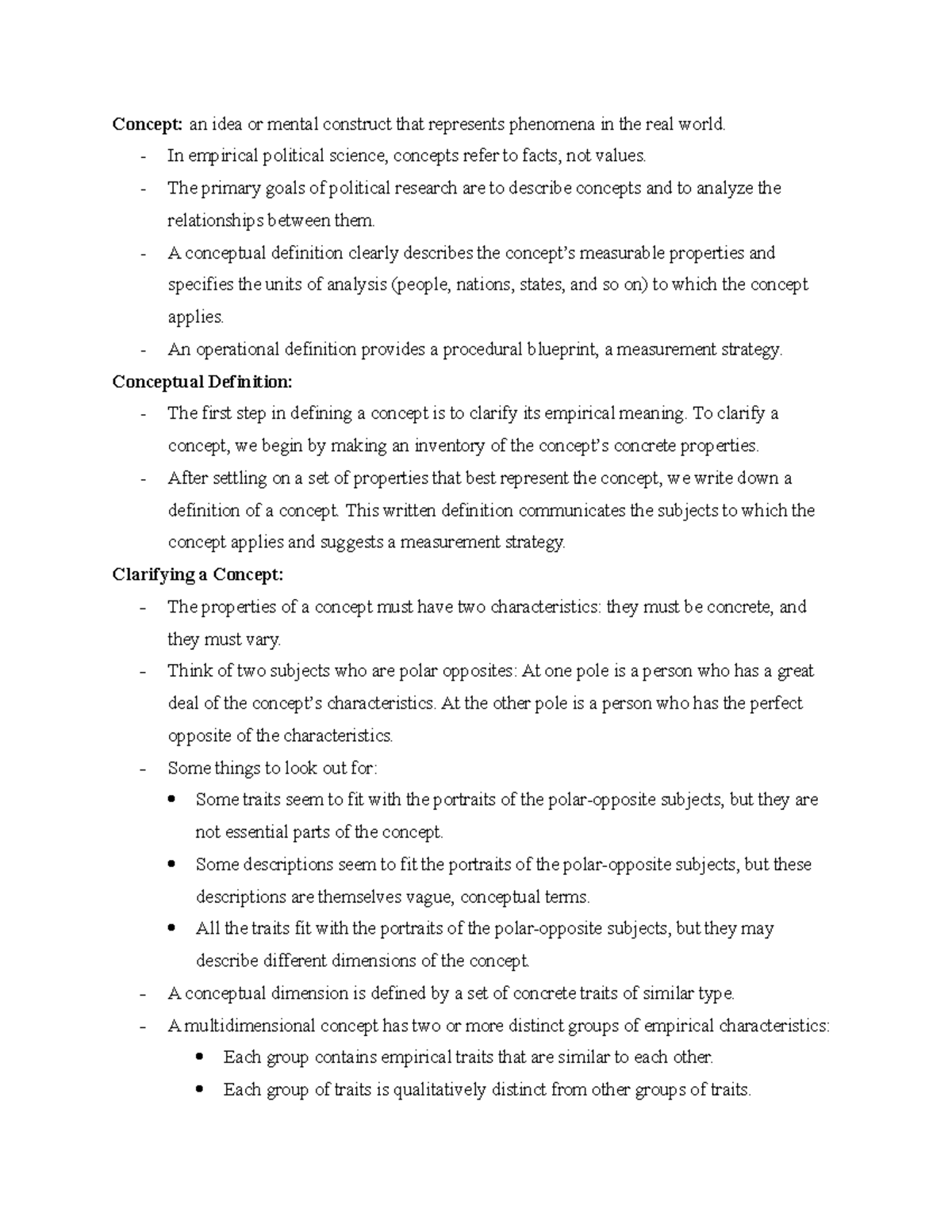 Chapter 1 The Definition and Measurement of Concepts - Concept: an idea ...