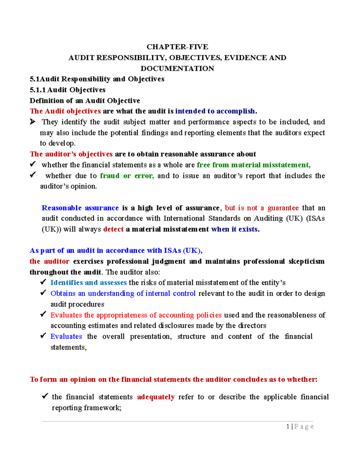 Auditing Principle 1 chapter 5 - Financial accounting i - AMU - Studocu
