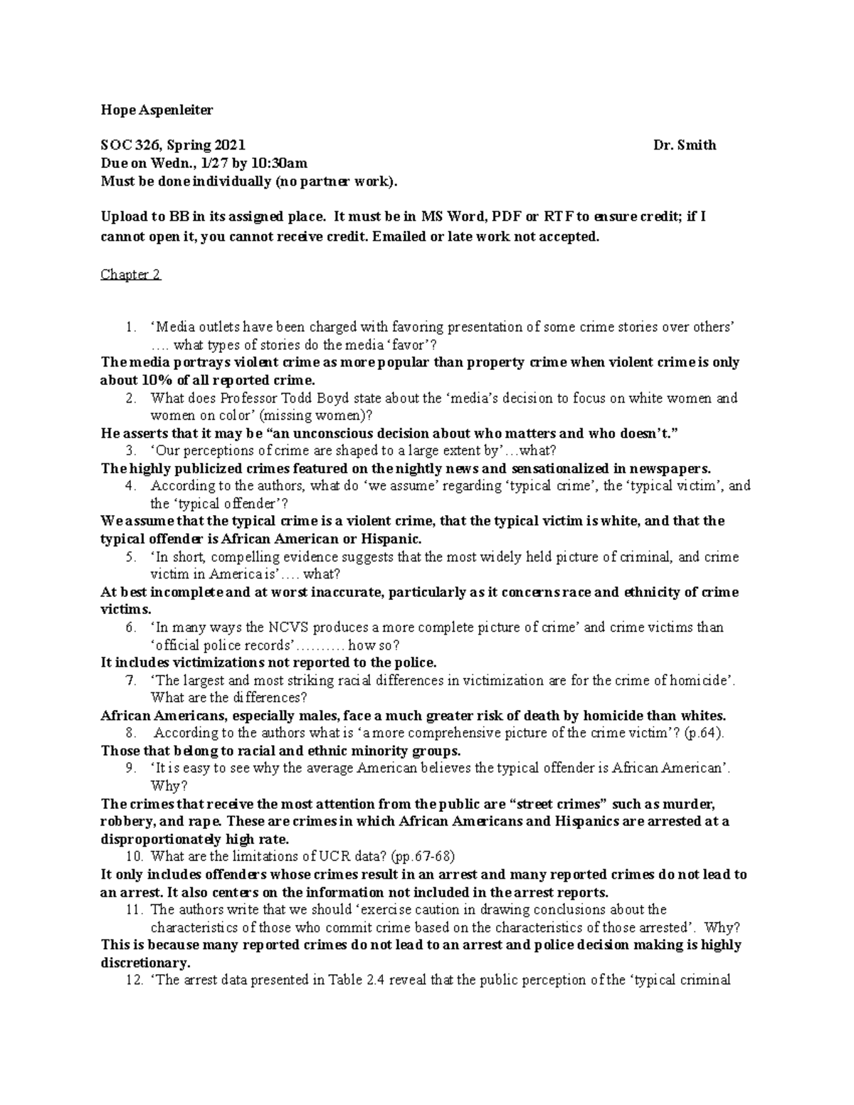 Color of Justice, Chapter 2 - Hope Aspenleiter SOC 326, Spring 2021 Dr ...