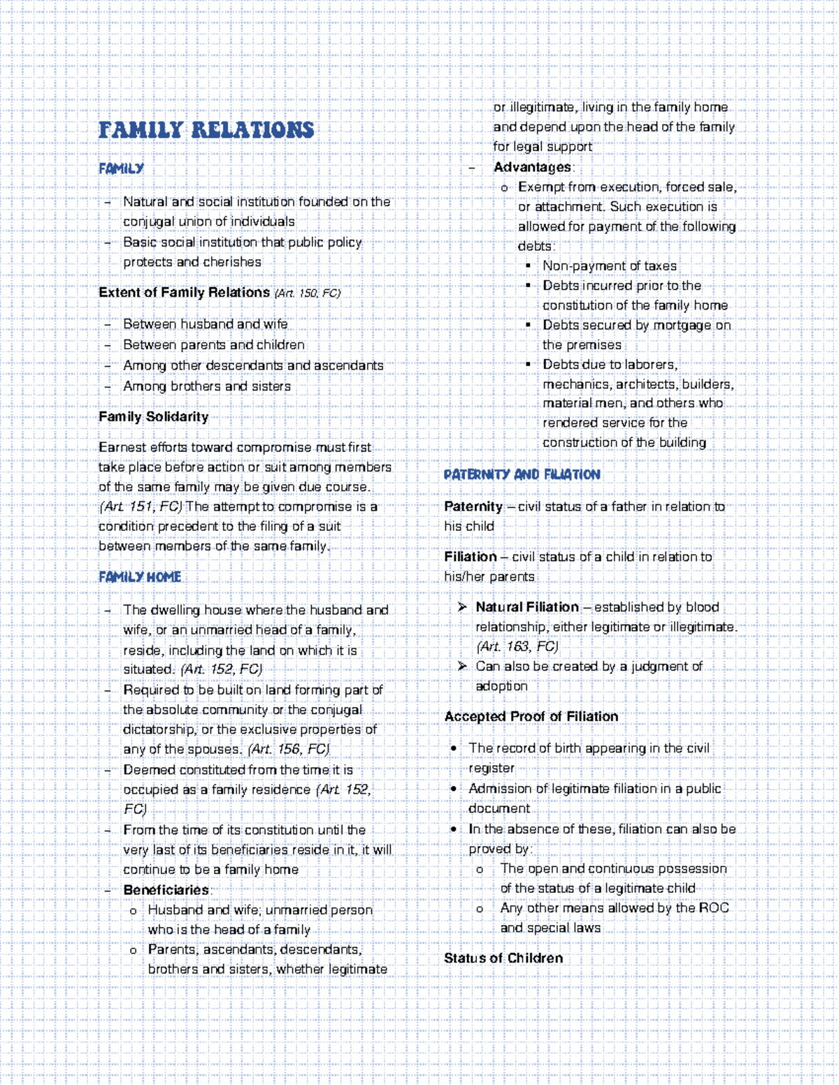 Introduction to Law - Module 6 - 10 (Marriage and Family Relations, etc ...