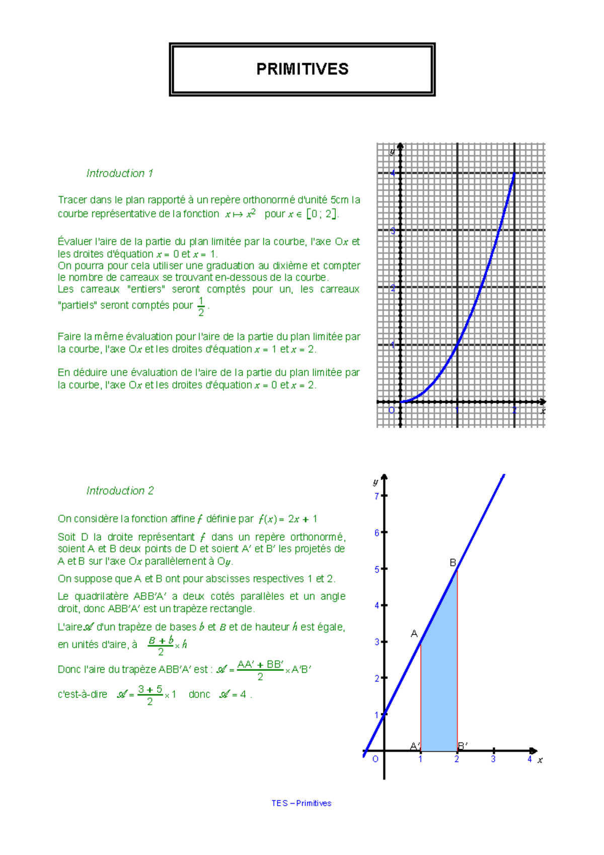 Primitives resume de cours et serie d exercices - O 1 2 1 2 3 4 PRIMITIVES Introduction 1 Tracer ...