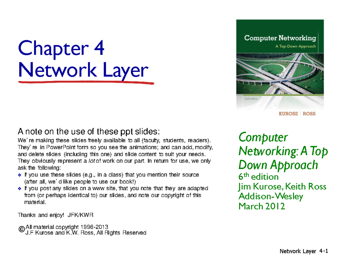 CNpptAssbdhdnr br ktnfkjt - Chapter 4 Network Layer Computer Networking ...
